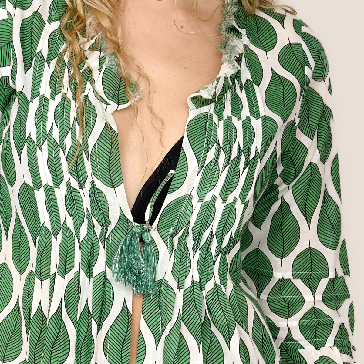 Cotton Annabel Maxi Coat in Green Leaf – At Last Shop