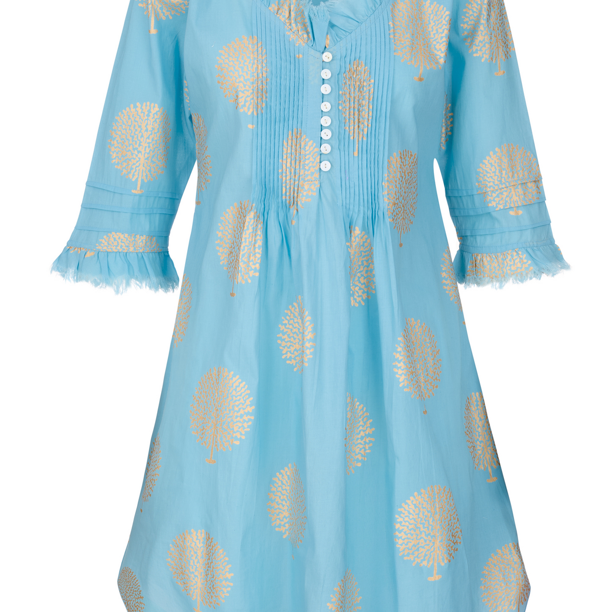 Annabel Cotton Tunic in Baby Blue & Gold – At Last Shop