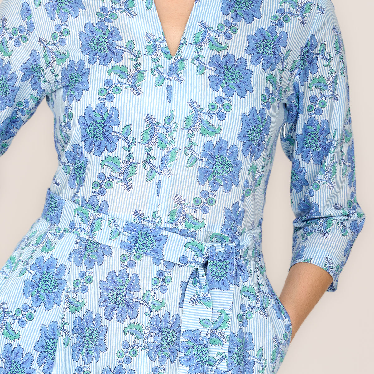 Cotton Chelsea Midi Dress in Blue Pinstripe – At Last Shop